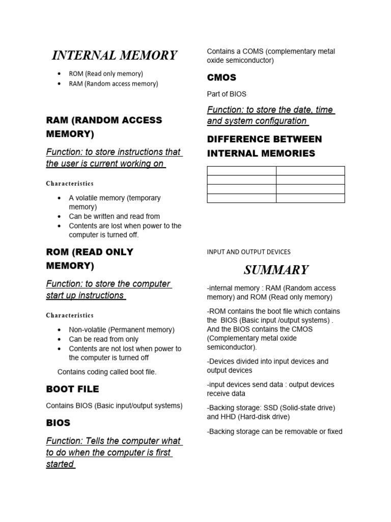 Internal Memory: Characteristics | PDF | Computer Data Storage | Read Only Memory