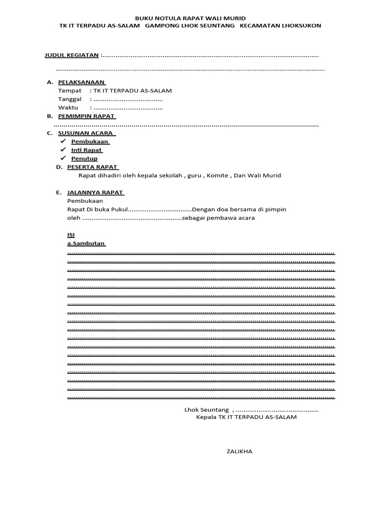 Buku Notula Rapat Wali Murid Pdf