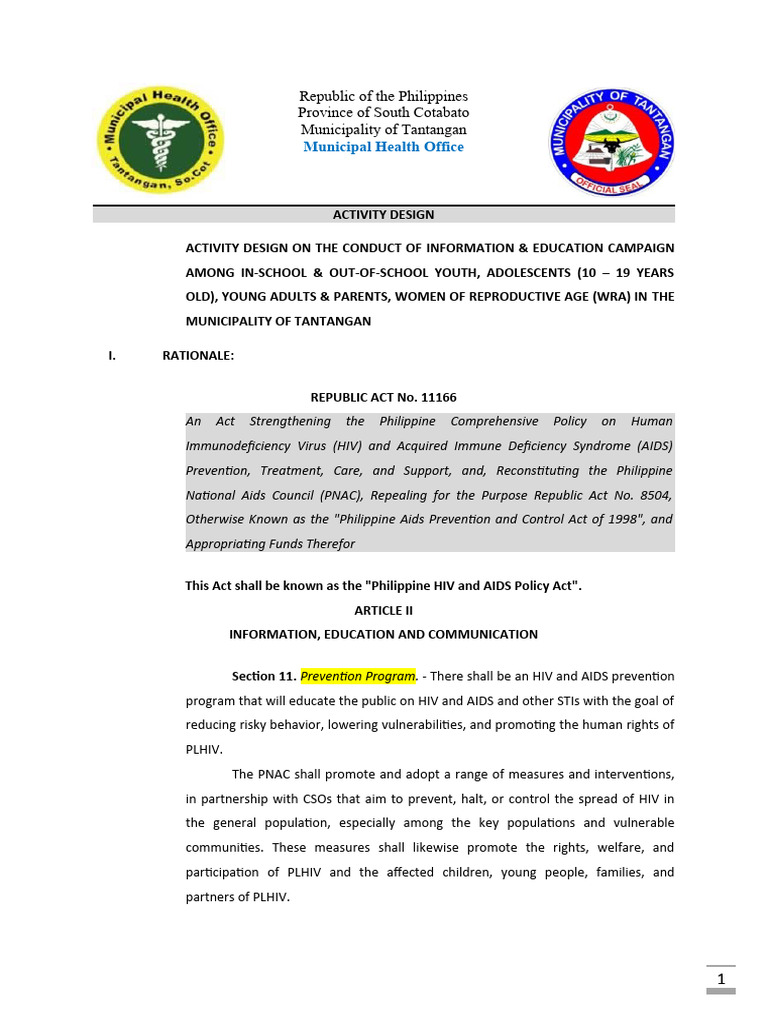 High Schools IEC Campaign | PDF | Hiv/Aids | Prevention Of Hiv/Aids