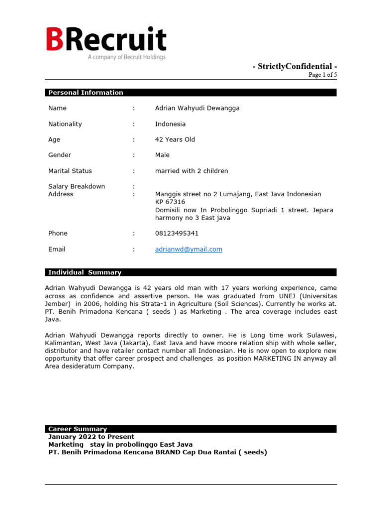 Adrian Wahyudi Dewangga Resume CV News | PDF | Sales | Marketing