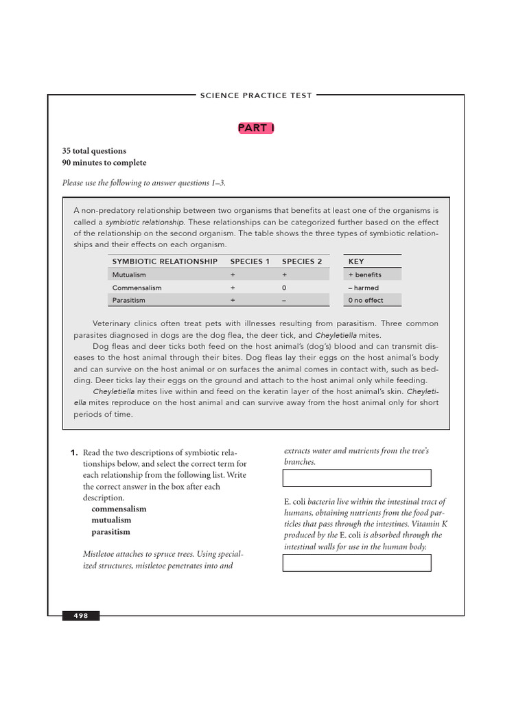 Ged Test Science 90 Min Questions Pdf Parasitism Symbiosis