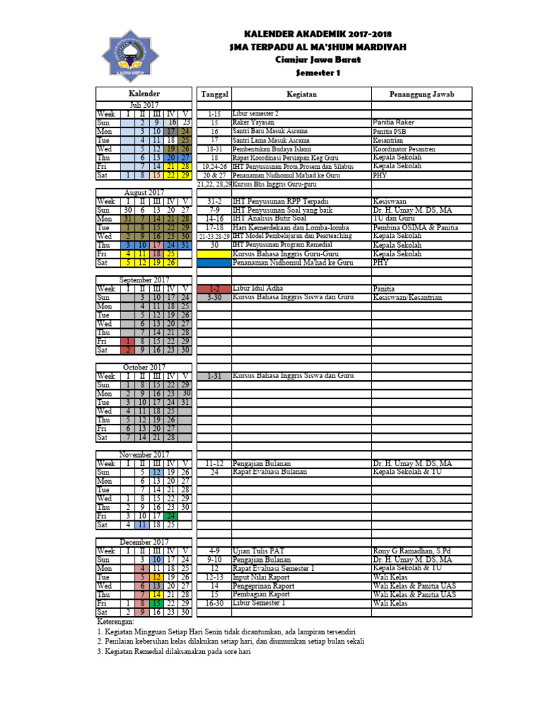 Kalender Akademik 2017 - 2018 Sem 1 | PDF