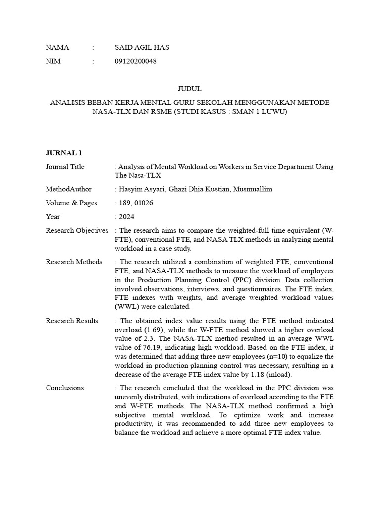 ANALISIS BEBAN KERJA MENTAL GURU SEKOLAH MENGGUNAKAN METODE NASA-TLX ...