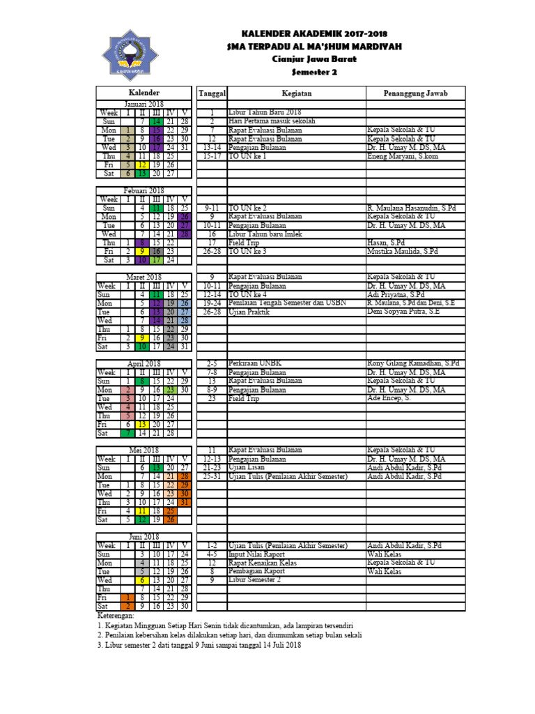 Kalender Akademik 2017 - 2018 Sem 2 | PDF