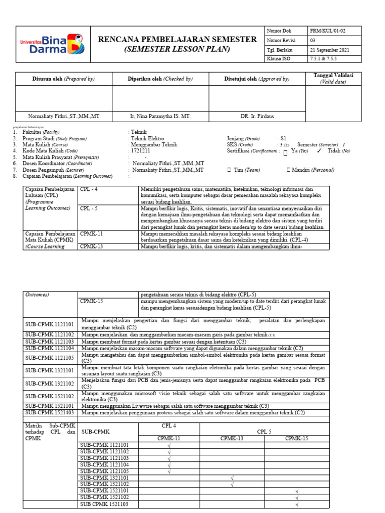 Copy of (Draft RPS) Menggambar Teknik - Norma | PDF