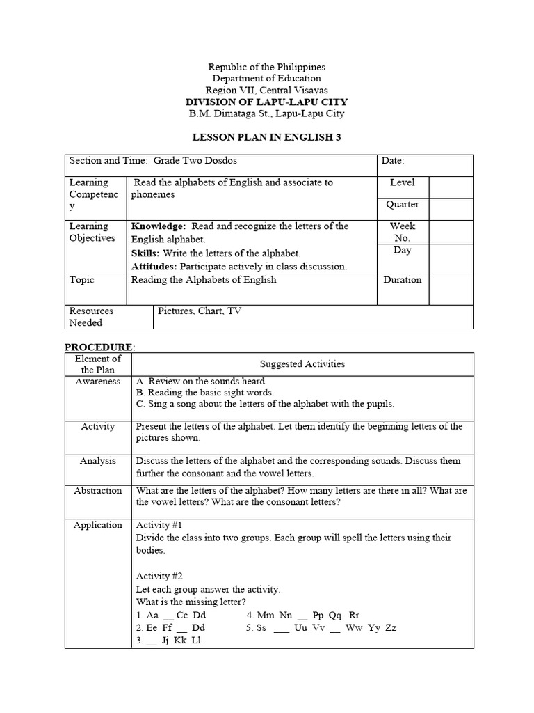 English Alphabet Lesson Plan | PDF | Alphabet | English Language