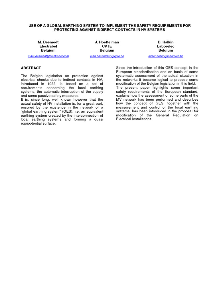 Global Earthing System for HV Safety | PDF | Electrical Components ...