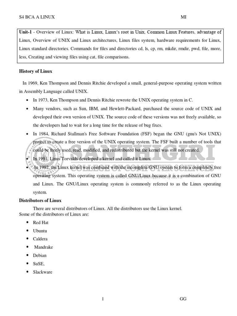 Unit-1 - Overview of Linux: What Is Linux, Linux S Root in Unix, Common Linux Features ...