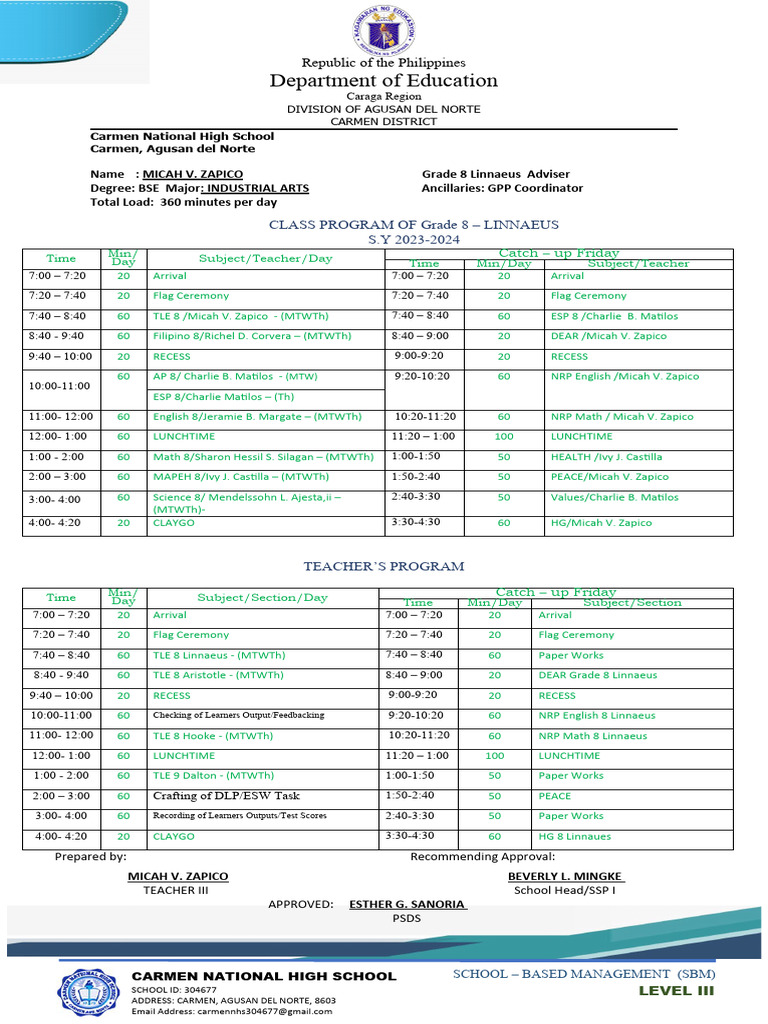 Micah v. Zapico Class Teachers Program | PDF | Philippines