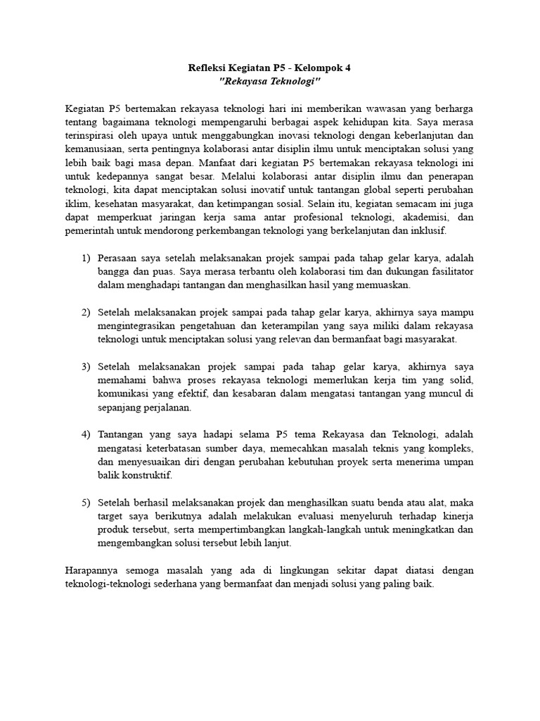 Refleksi P5 - Kelompok 4 | PDF