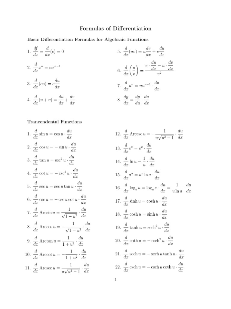 Diff Cal Formulas | PDF Diff Cal Formulas | PDF