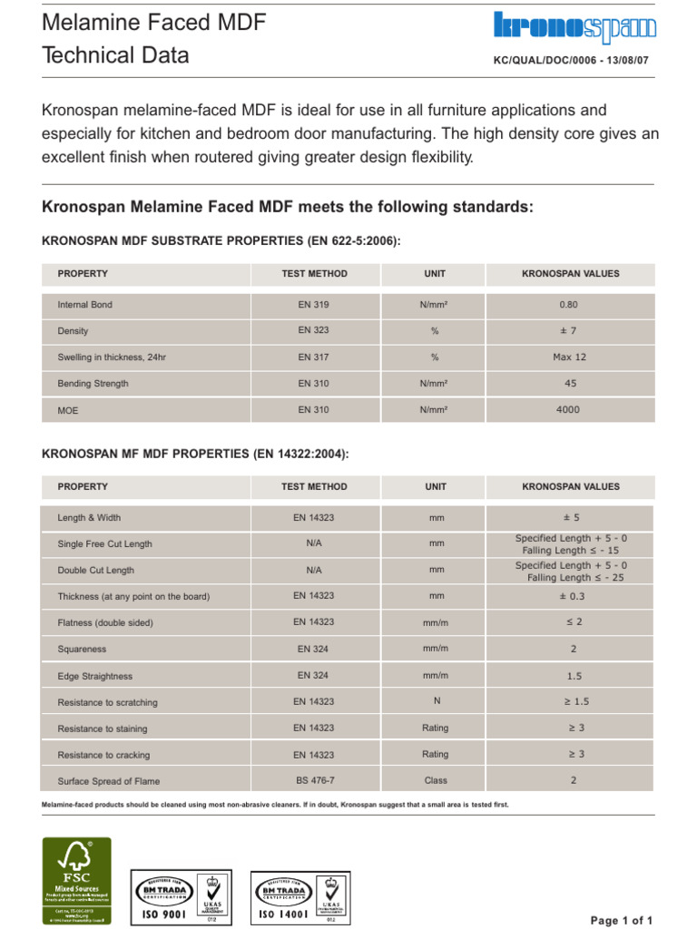 Melamine Faced MDF Technical Data | PDF | Secondary Sector Of The ...