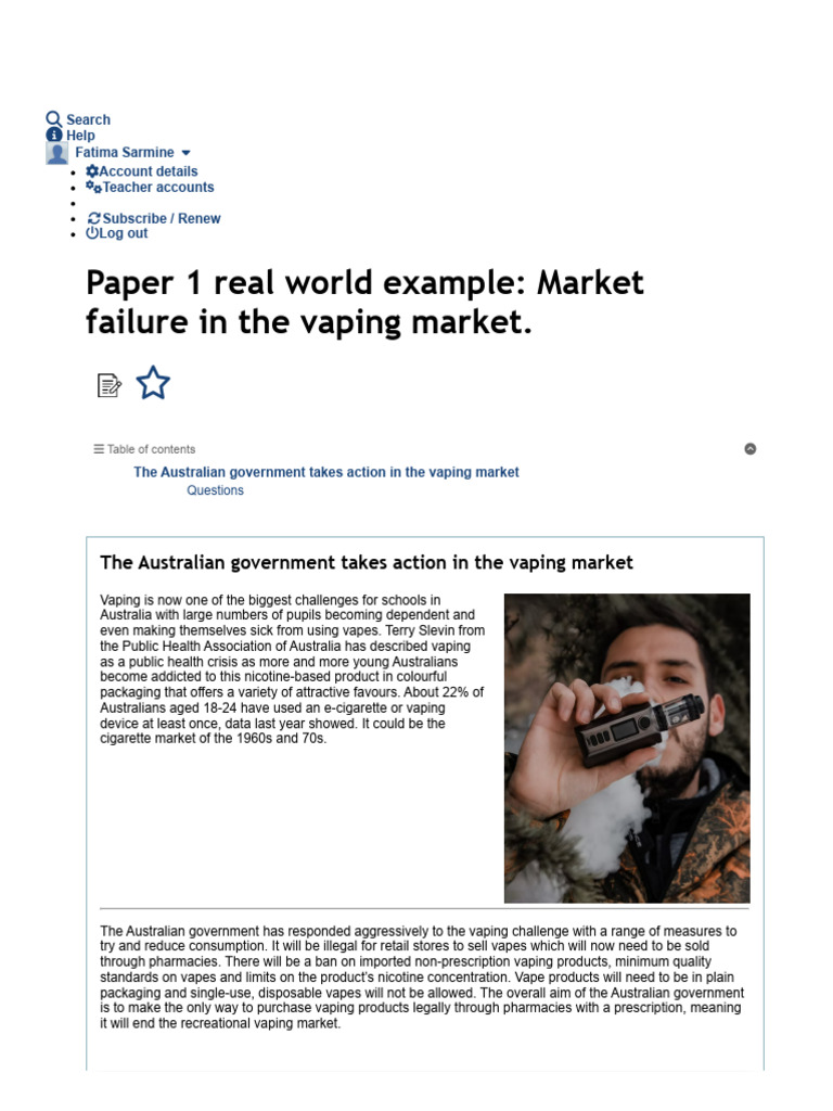 DP Economics Paper 1 Real World Example Market Failure in The Vaping ...