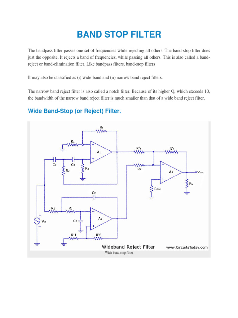 Band Stop Filter | PDF | Electronic Filter | Electrical Circuits