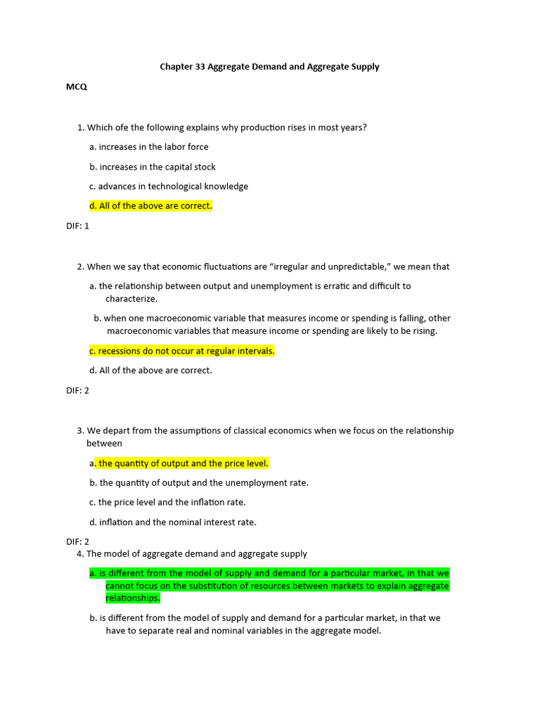 QUIZ 10_Chapter 33 Aggregate Demand and Aggregate Supply | PDF | Aggregate Demand | Currency ...