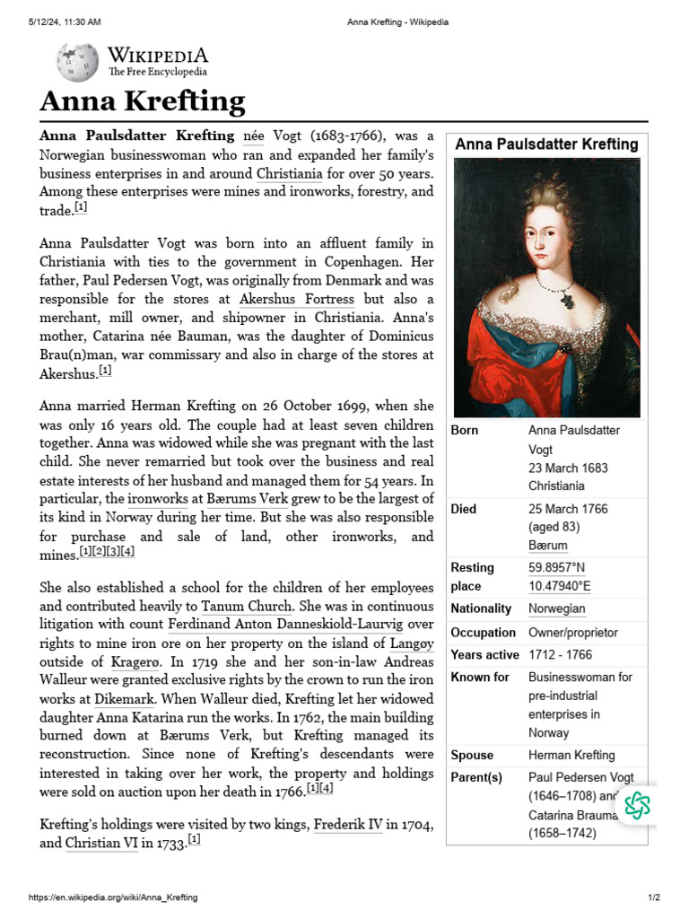 Anna Krefting - Wikipedia | PDF