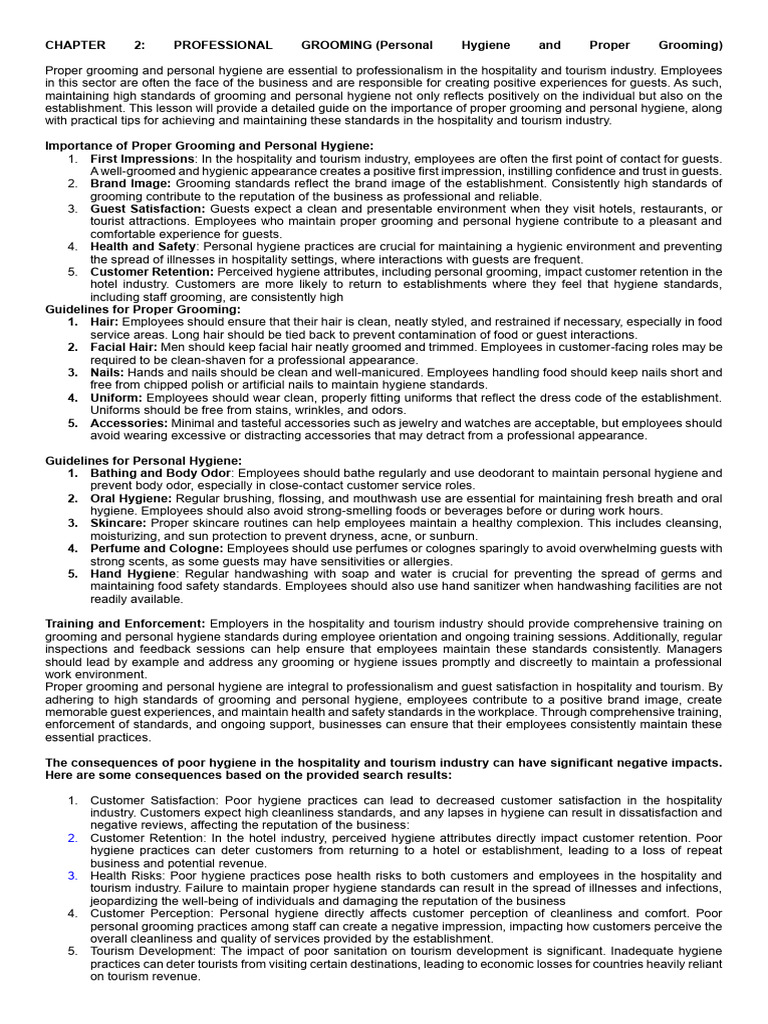 Chapter 02 Professional Grooming | PDF | Hygiene | Employee Retention