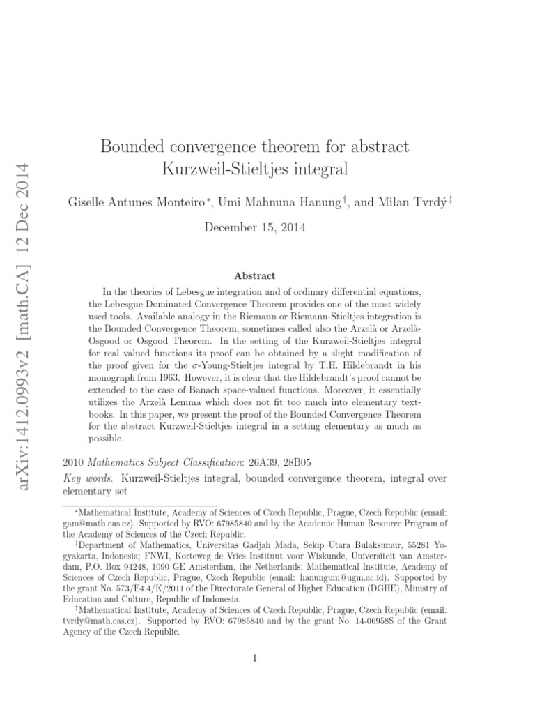 Bounded Convergence Theorem For Abstract | Download Free PDF | Lebesgue Integration | Integral
