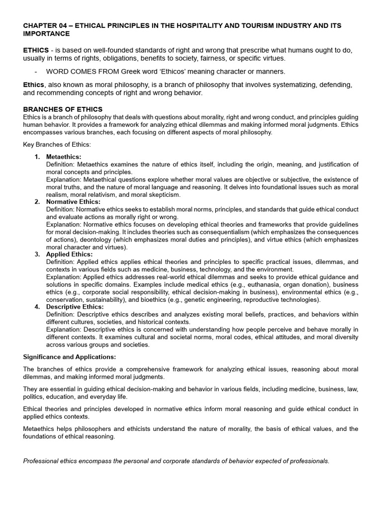 CHAPTER 04 - ETHICAL PRiNCIPLES IN THE HOSPITALITY AND TOURISM AND ITS ...