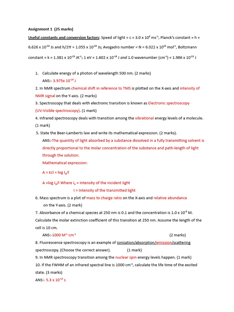 Assignment 1 | PDF | Spectroscopy | Electromagnetic Spectrum