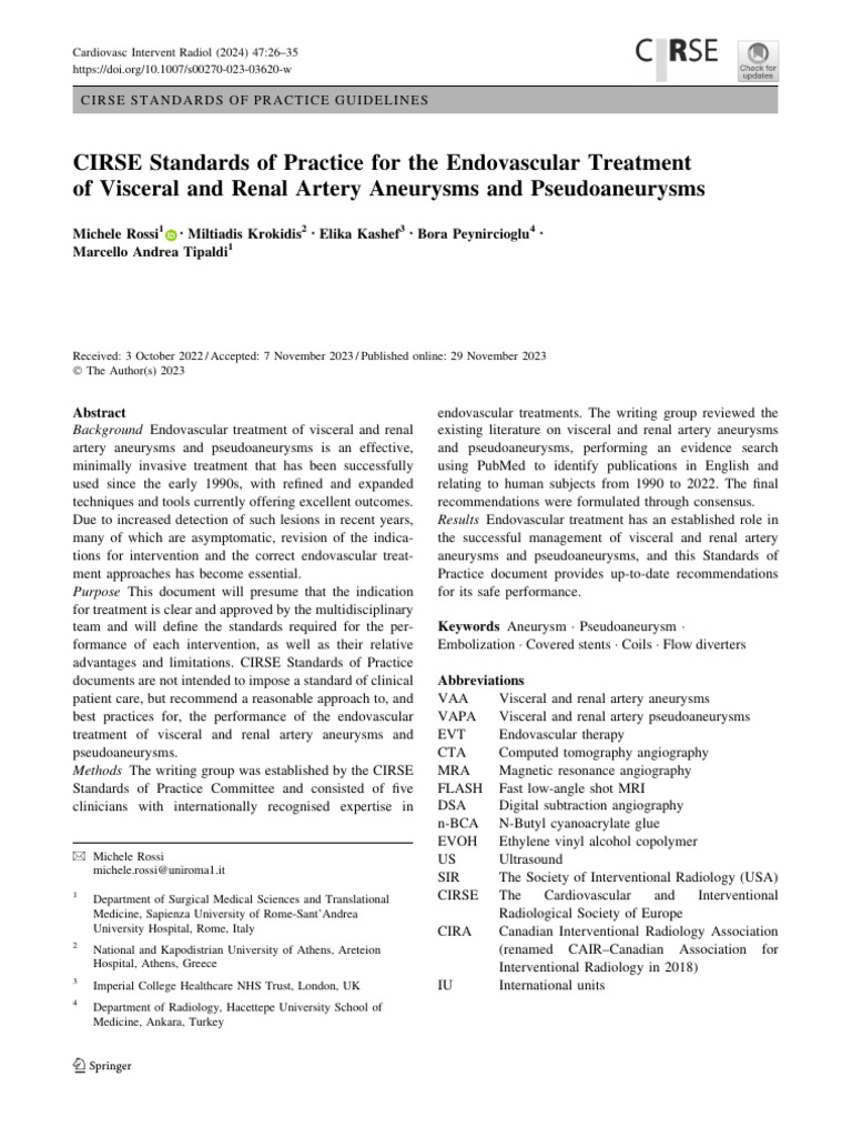 CIRSE Standards of Practice For The Endovascular Treatment of Visceral ...