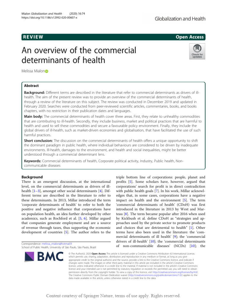 An Overview of The Commercial Determinants of Heal | PDF | Non Communicable Disease | Taxes