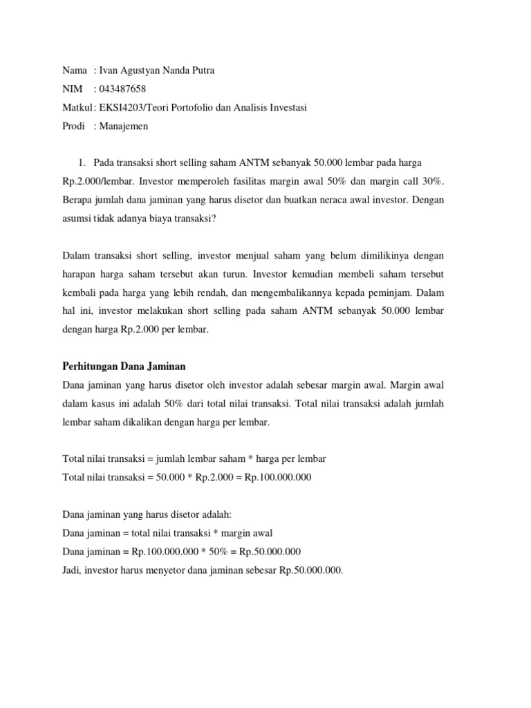 Tugas 1 Teori Portofolio Dan Analisis Investasi | PDF