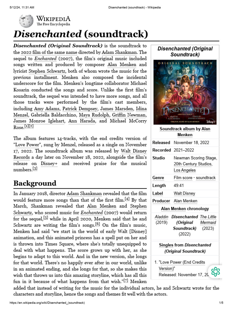 Disenchanted (Soundtrack) - Wikipedia | PDF