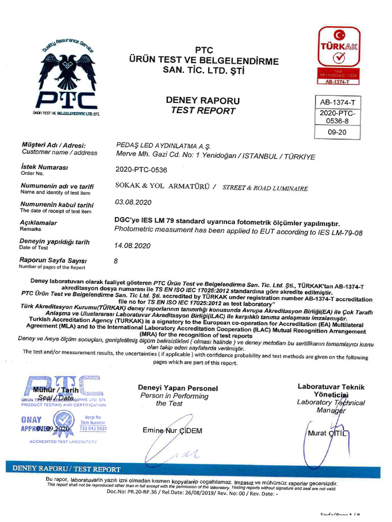 LM 79-08 PEDAŞ IRIS PLUS 150W TEST RAPOR | PDF