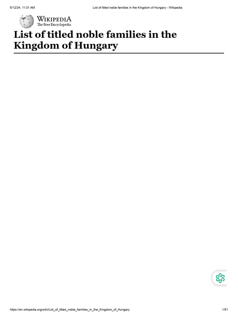 List of Titled Noble Families in The Kingdom of Hungary - Wikipedia ...