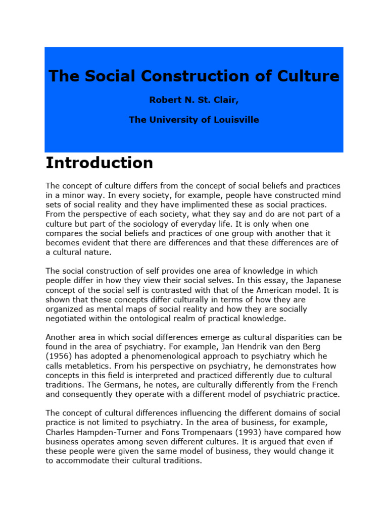 The-Social-Construction-of-Culture | PDF | Social Constructionism | Reality