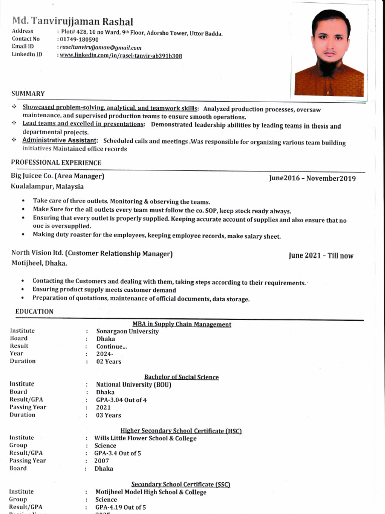 Rashal Tanvir Current CV PDF | Download Free PDF | Computing