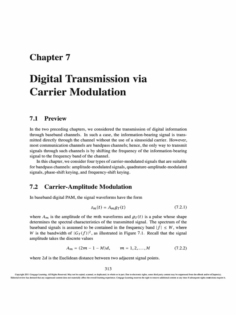Chap7 - Digital Transmission Via Carrier Modulation | PDF | Modulation | Spectral Density