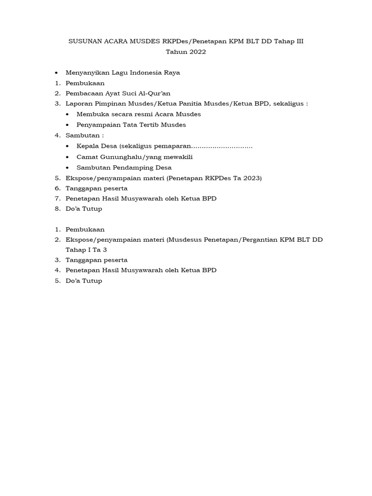 Susunan - Acara - Musdes 2023 | PDF | Karier & Perkembangan