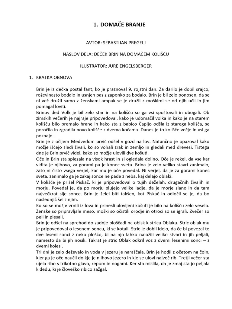 Prvo Domače Branje Deček Brin Na Domačem Kolišču | PDF