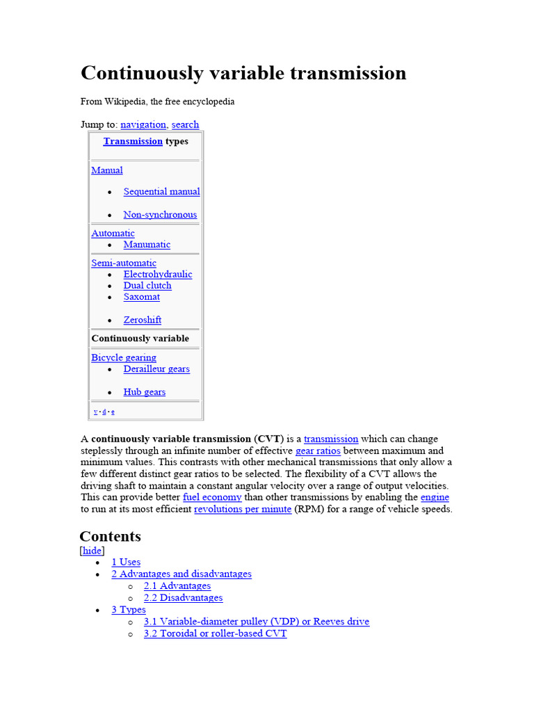 Continuously Variable Transmission | PDF | Belt (Mechanical) | Vehicle ...