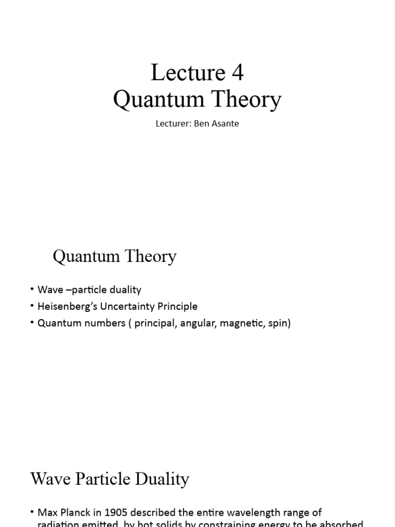 Lecture 4 Wave Particle Duality | PDF | Atomic Orbital | Electron Lecture 4 Wave Particle Duality | PDF | Atomic Orbital | Electron