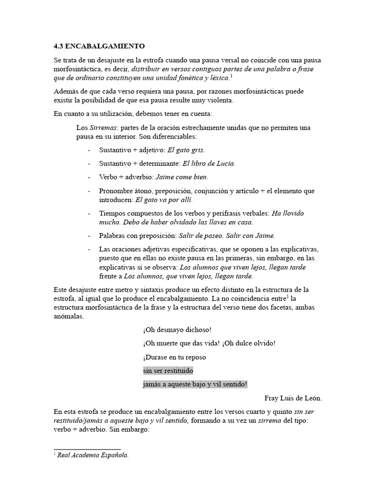 Encabalgamiento | PDF | Oración (Lingüística) | Morfología Lingüística