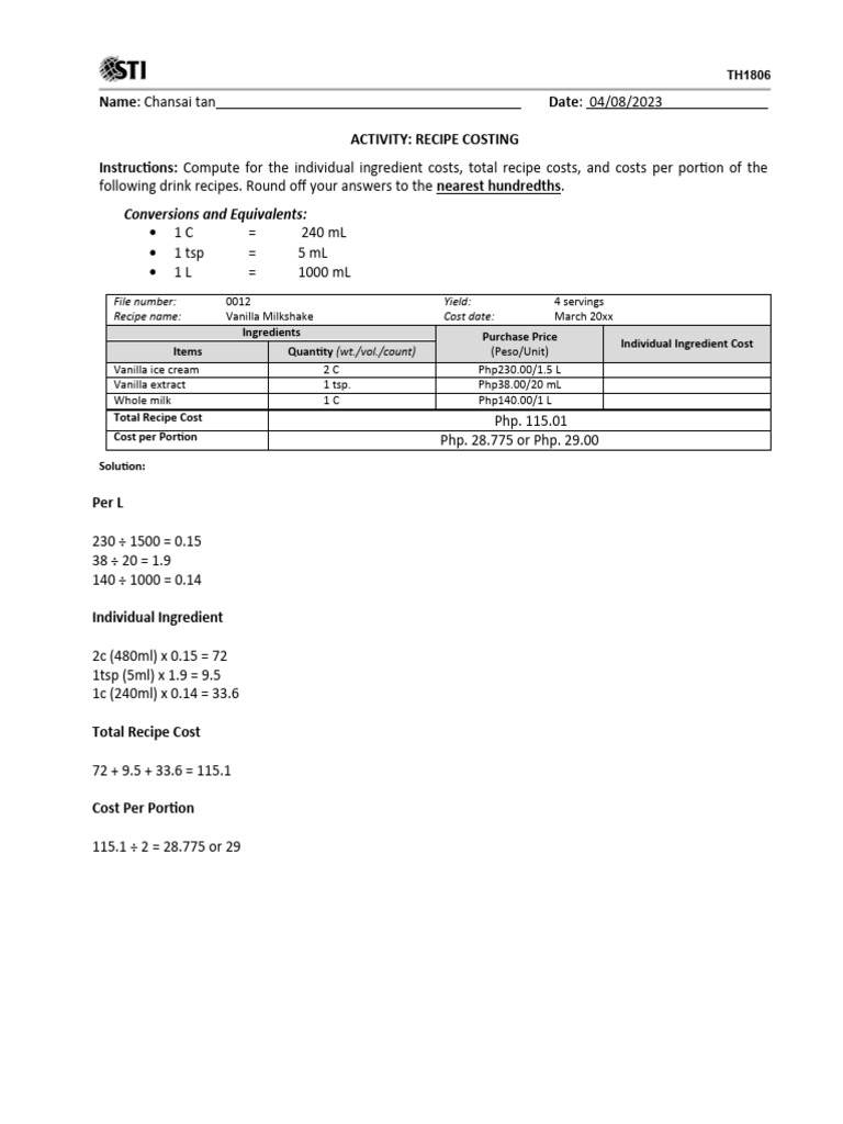 05 Activity 1 | PDF | Dairy Products | Dairy