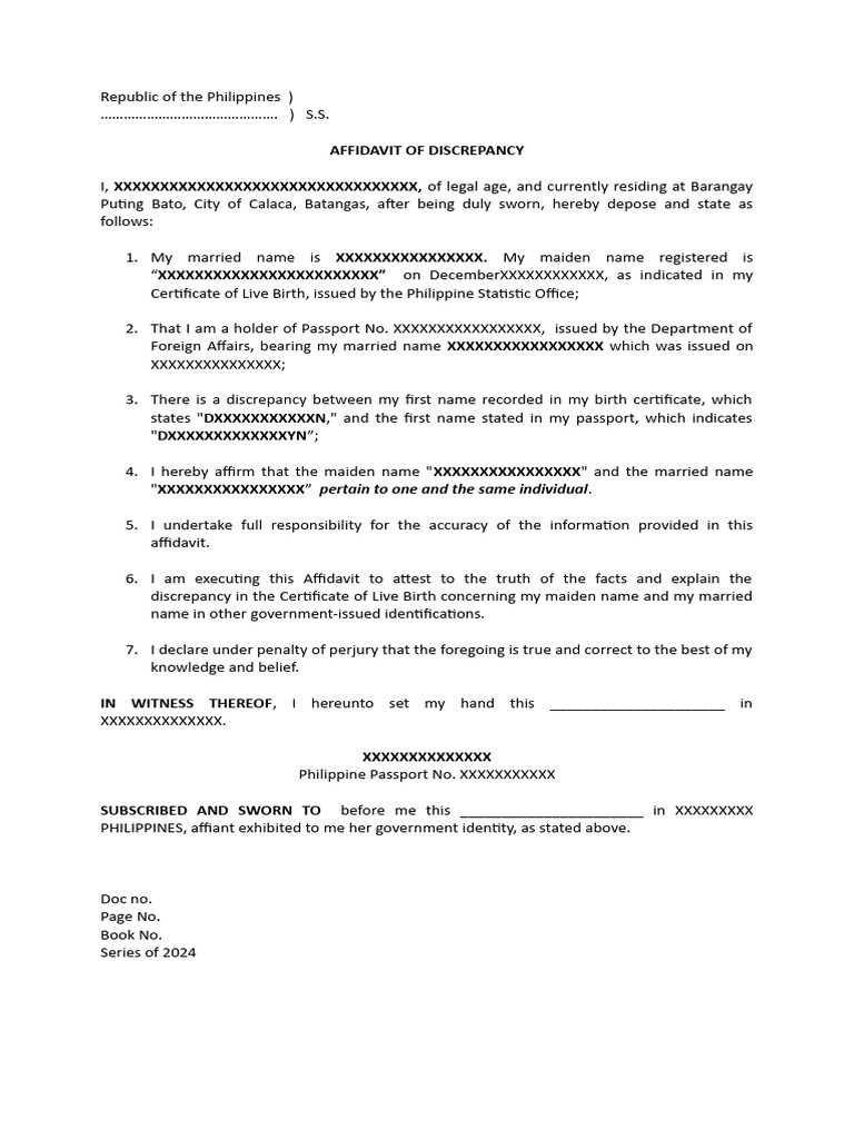 Affidavit of Discrepancy - Clerical Error First Name | PDF