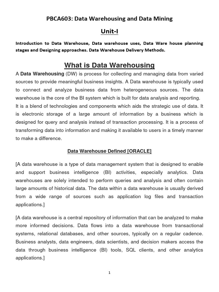 Overview of Data Warehousing Concepts | PDF | Data Warehouse | Business ...