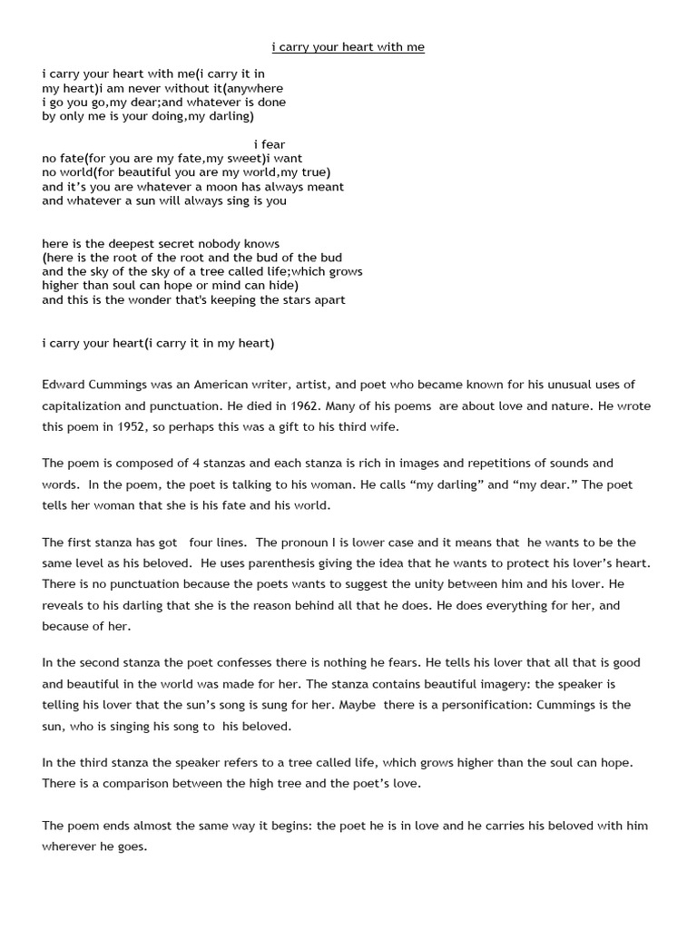 E.E. Cummings Love Poem Analysis | PDF | Art | Poetry