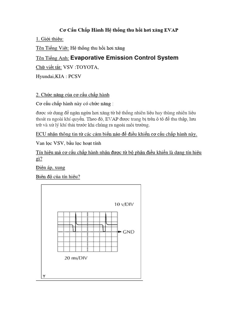 Cơ Cấu Chấp Hành Hệ thống thu hồi hơi xăng EVAP | PDF