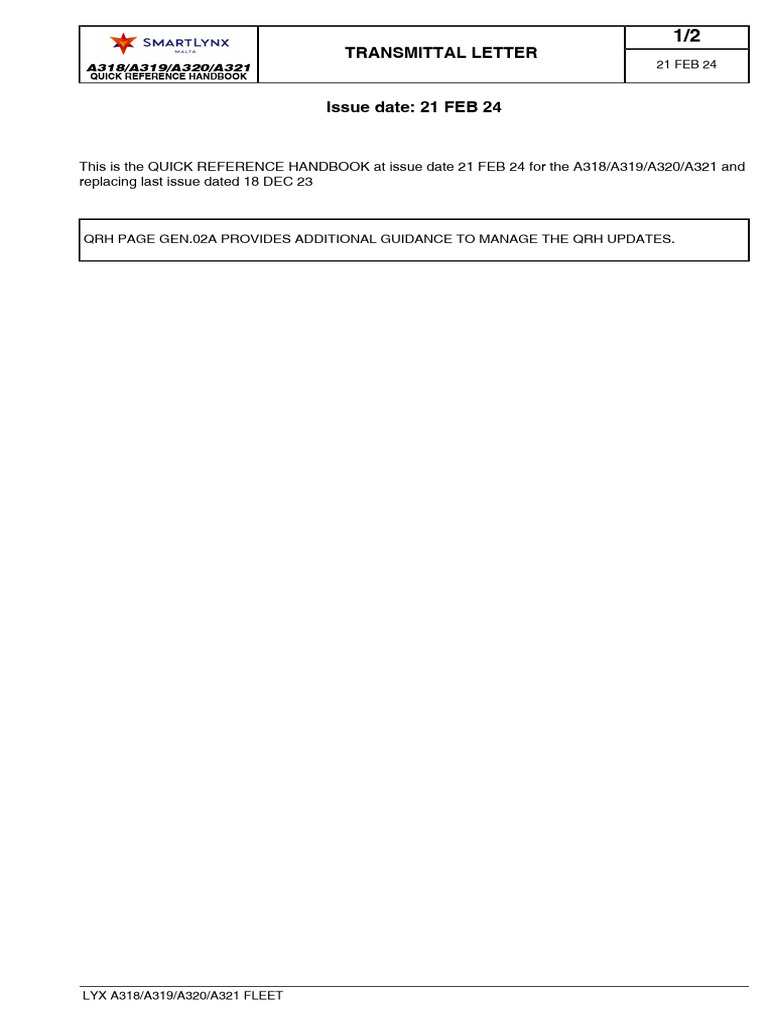 A321 QRH Quick Reference Handbook 21 Feb 24 | PDF | Aircraft | Aviation