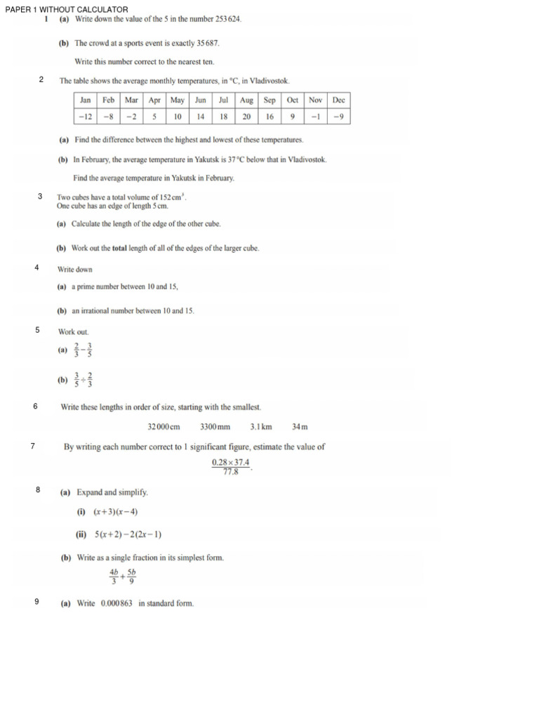 Numbers Worksheet QP | PDF