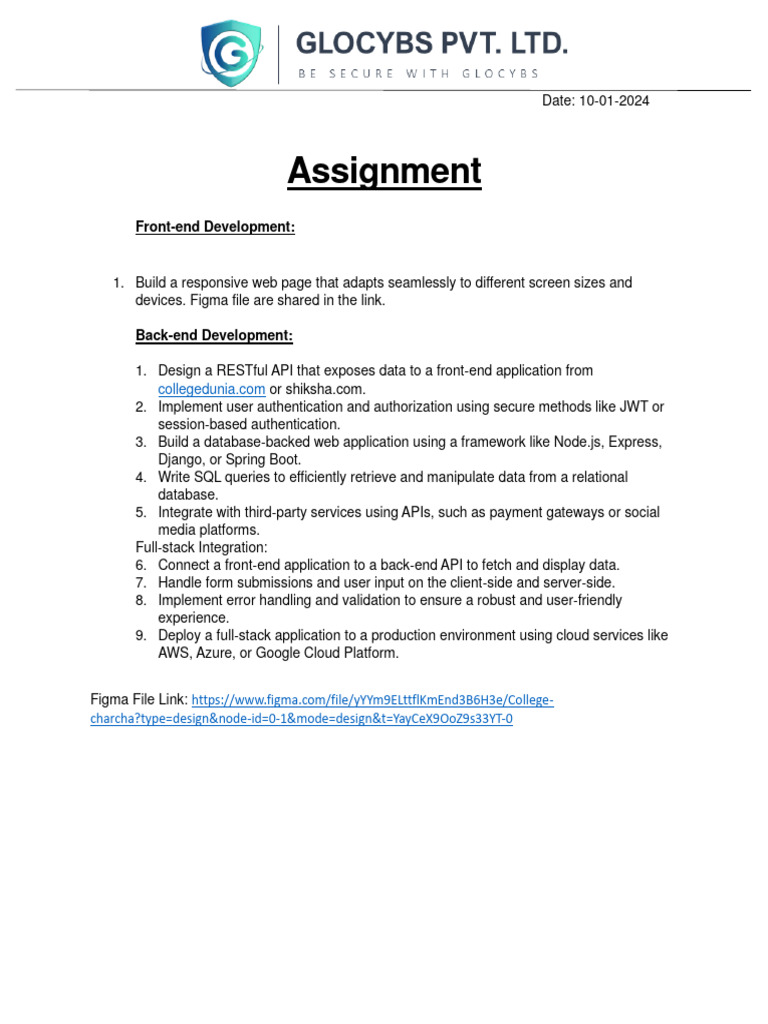 Assignment Full Stack Developer | PDF
