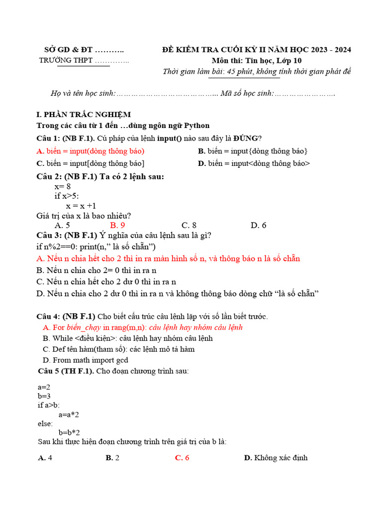 De Thi hk2 Tin Hoc 10 CD de 3 | PDF