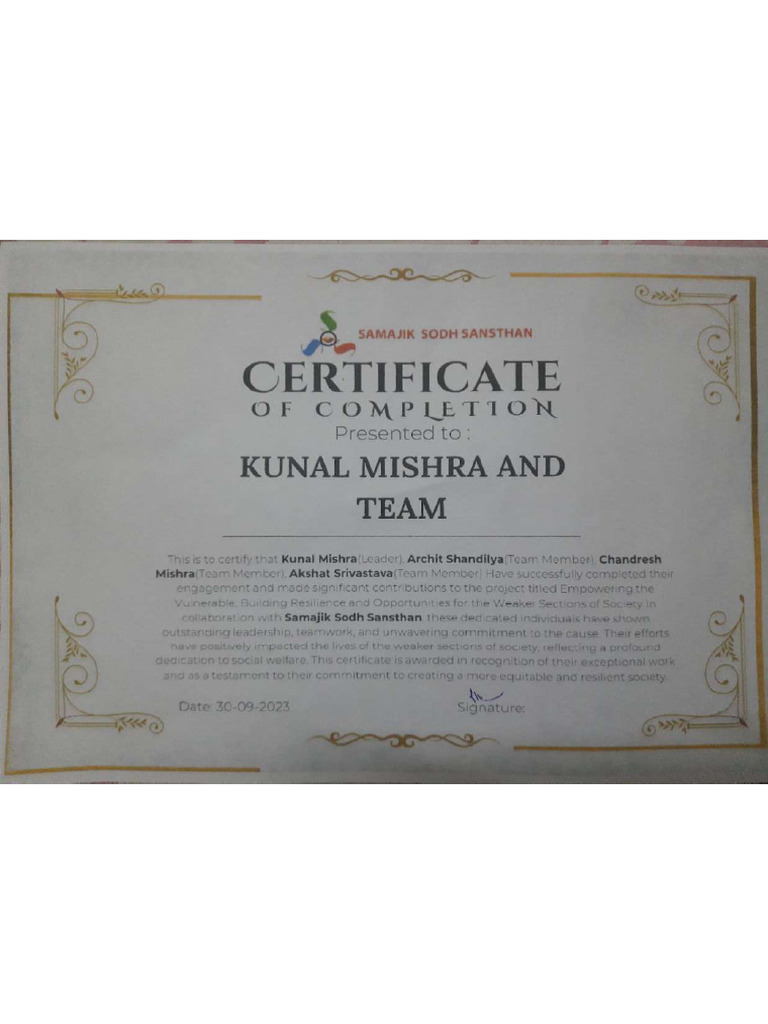 Completion Certificate NGO | PDF