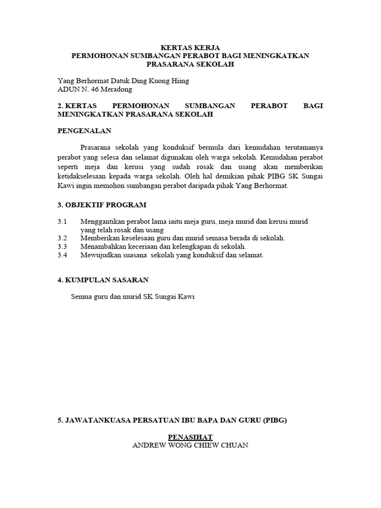 Kertas Kerja Permohonan Membeli Kersuis Meja | PDF