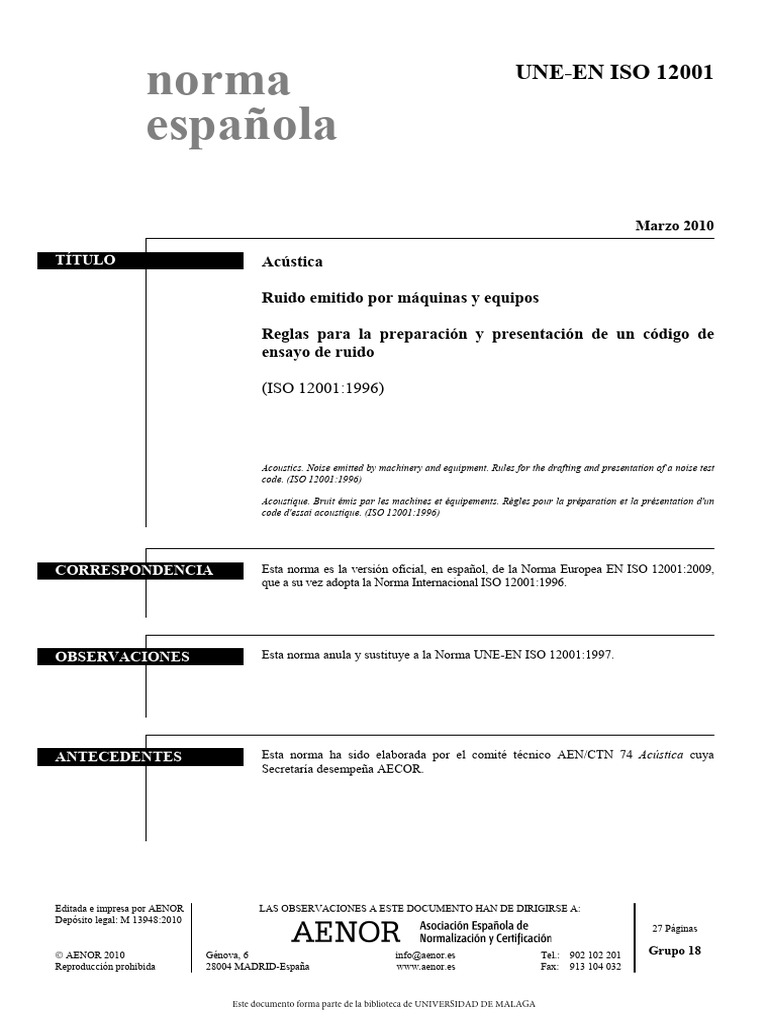 UNE EN ISO 12001 2010 PDF Ruido Decibel